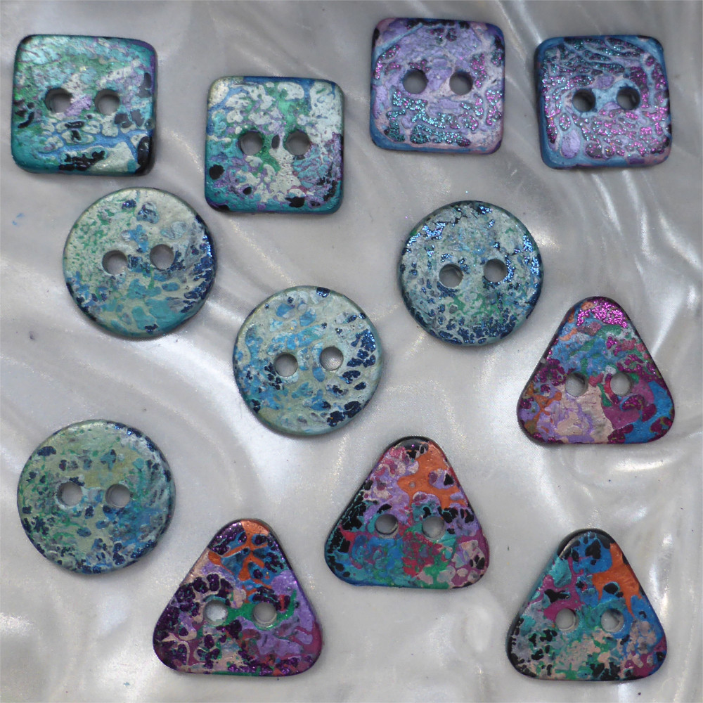 these 12 small buttons for £13.00 (# 66) round, square, triangle ...